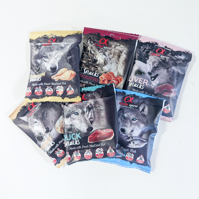 Alpha Spirit Snacks Pakke 5 x 50g 5 smage - Ass poser til billig pris ...